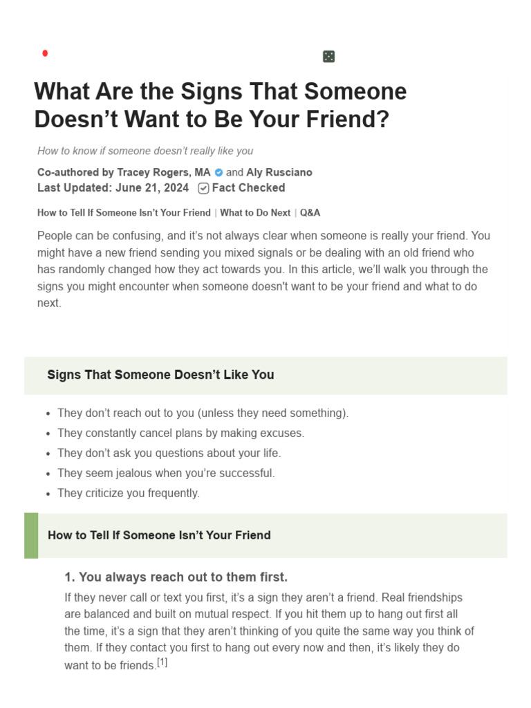 What Are Some Signs Someone Doesnt Want To Be Your Friend | PDF ...