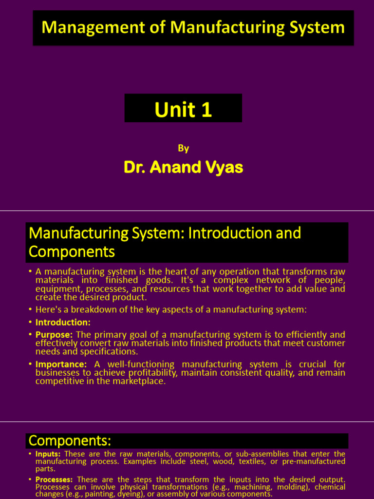 Management of Manufacturing System Unit 1 | PDF | Mass Production ...