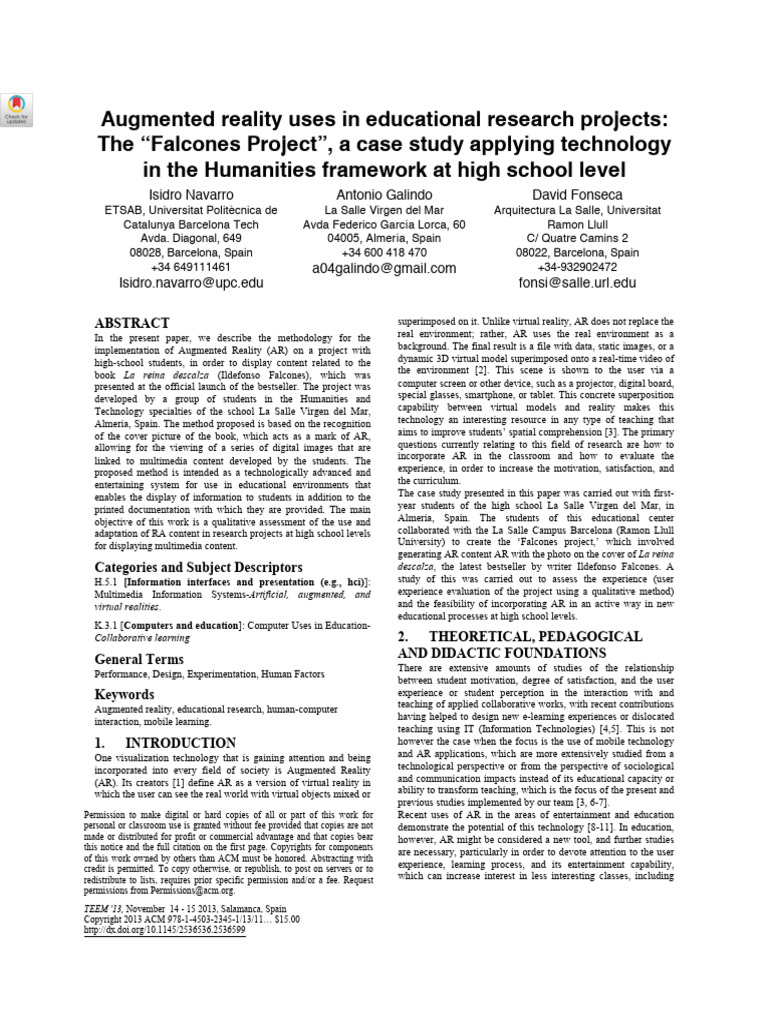 Augmented Reality Uses in Educational Research Projects - The "Falcones ...