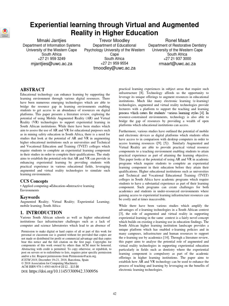 Experiential Learning Through Virtual and Augmented Reality in Higher Education | PDF ...