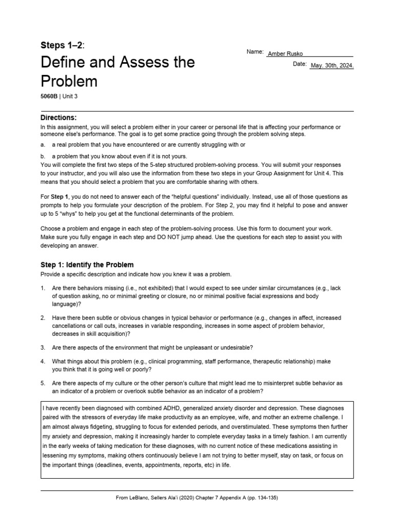 U3 Define Assess The Problem | PDF | Attention Deficit Hyperactivity Disorder | Major Depressive ...