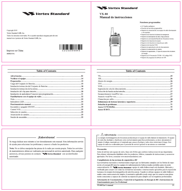 VX-80 Vertex Standard Spa User Manual 06092019 | PDF