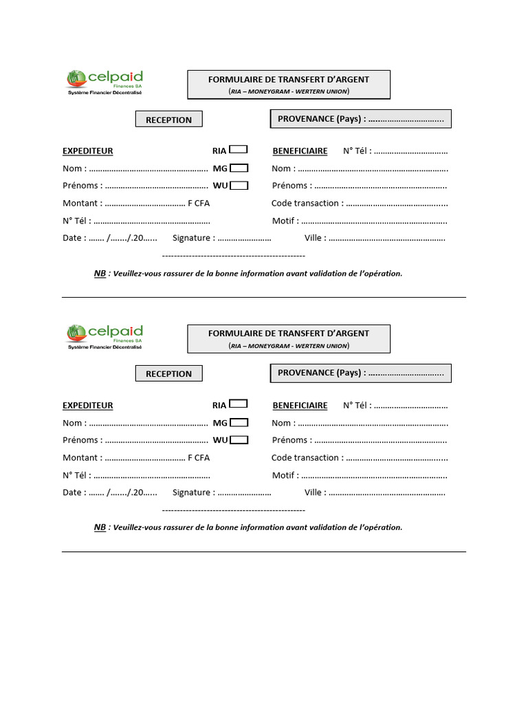 Nouveau Formulaire Operation Type Uba | PDF
