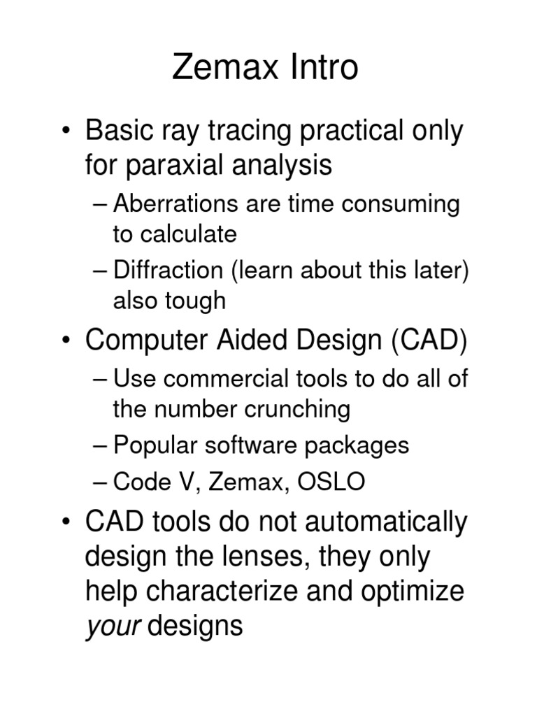Zemax Intro: - Basic Ray Tracing Practical Only For Paraxial Analysis | PDF