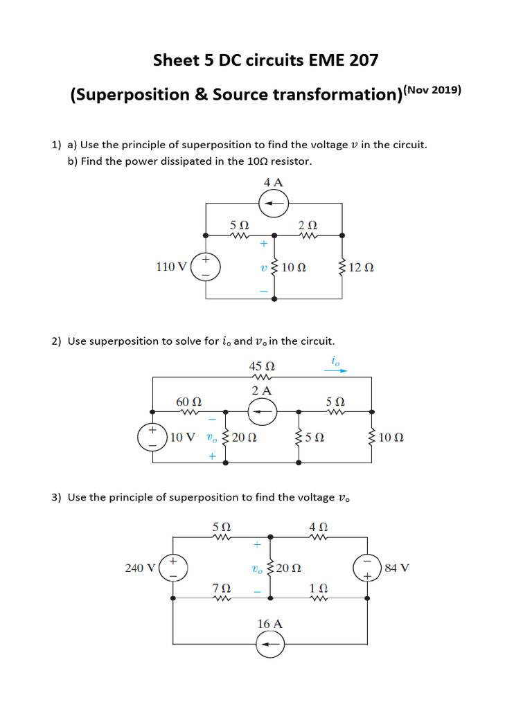 Sheet 5 Superposition Source Transformation Pdf