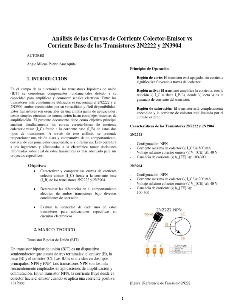 Análisis de Las Curvas de Corriente Colector-Emisor Vs Corriente Base de Los Transistores 2N2222 ...