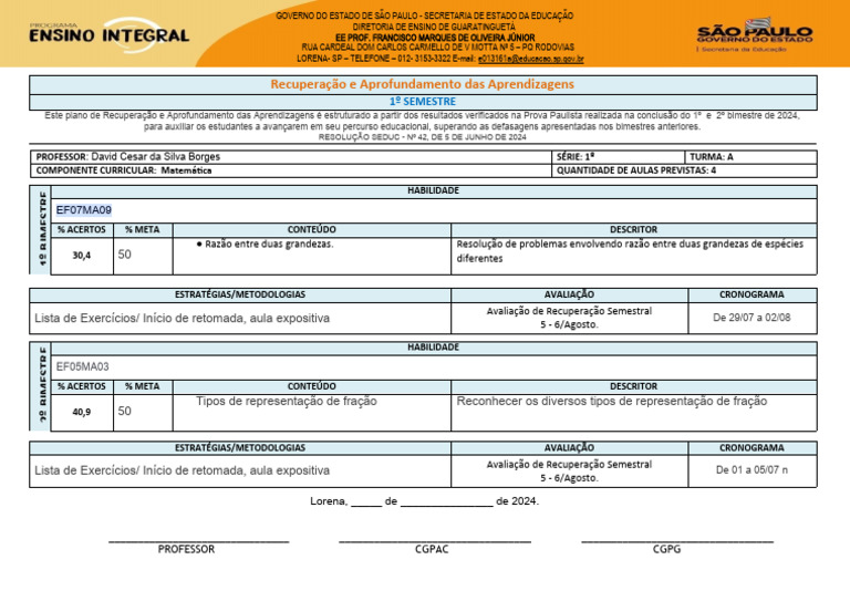 Plano RAA 2024 - 1º A | PDF