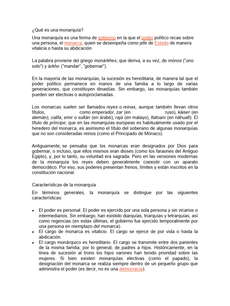 Qué Es Una Monarquía | PDF | Monarquía | Monarca
