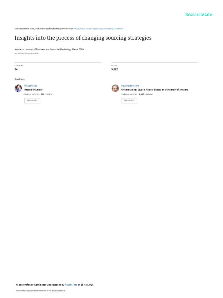 Insights Into The Process of Changing Sourcing STR | PDF | Supply Chain | Procurement
