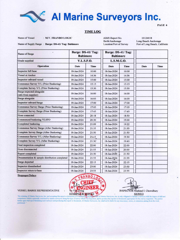 Bunker Time Log | PDF