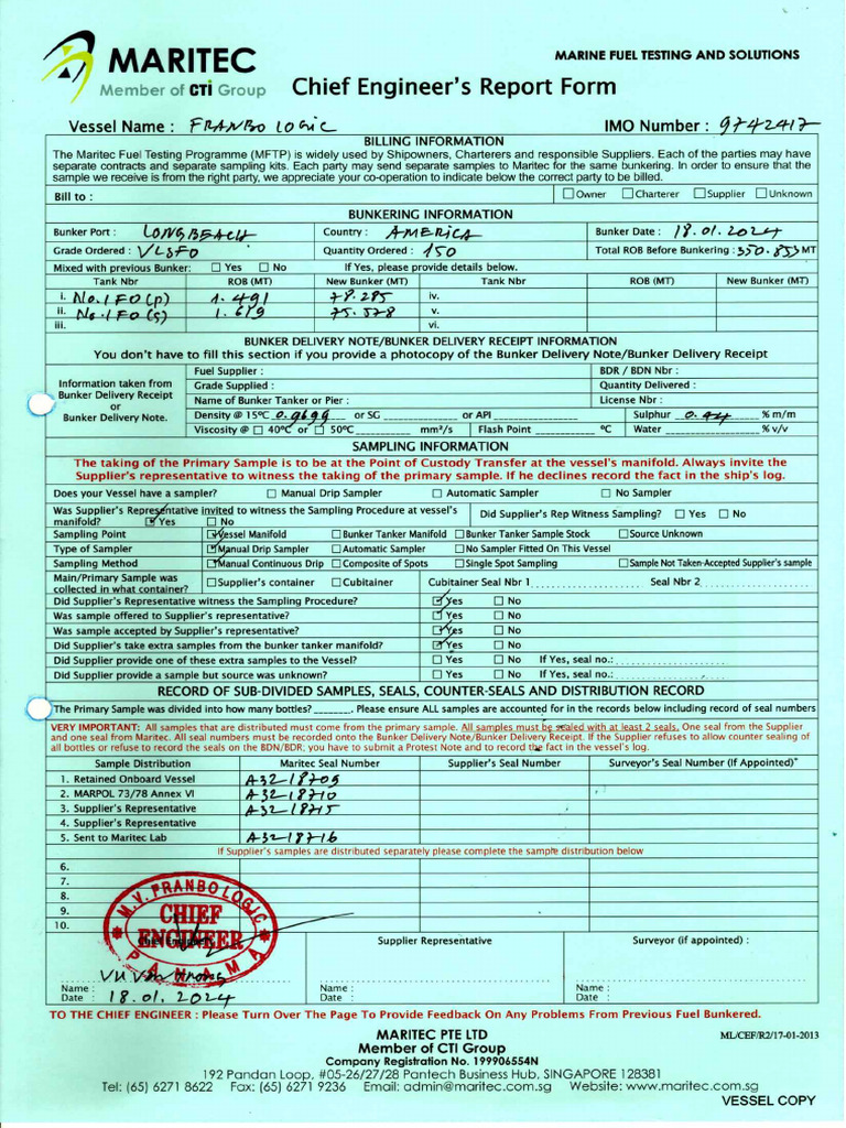 Chief Engineer Report Form | PDF