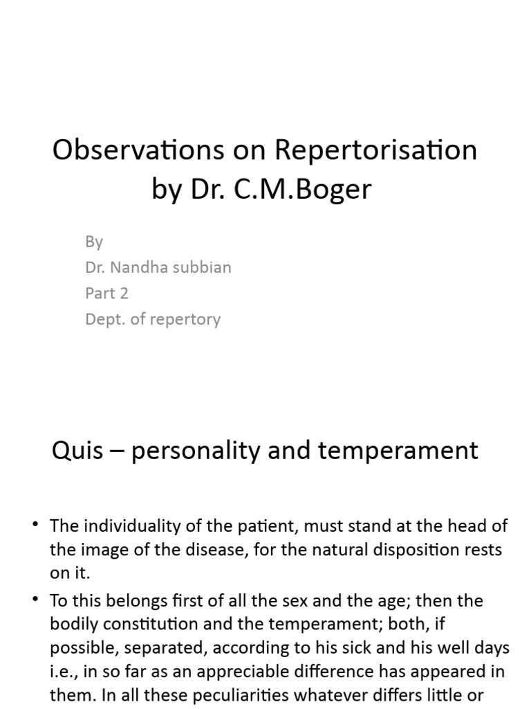 Observations On Repertorisation by DR Boger 2 | PDF | Senses | Medical ...