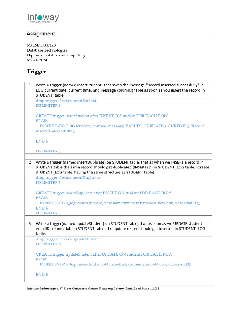 Assignment128 (Trigger) | PDF | Table (Database) | Computing