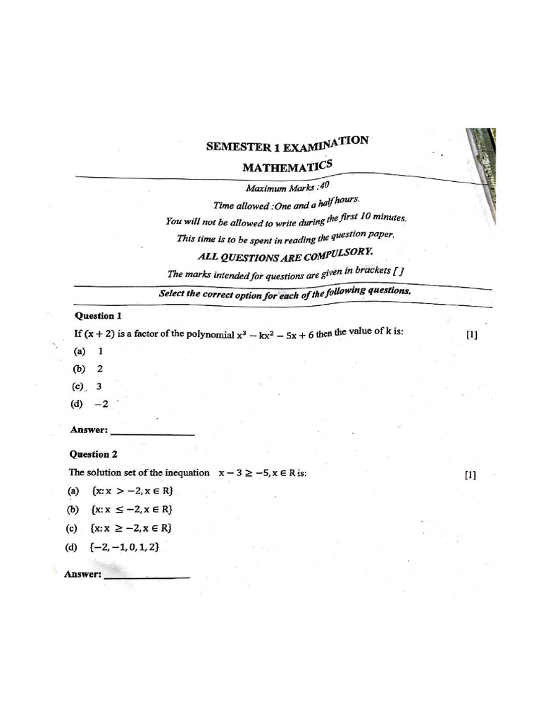 MATHS MCQ Paper 2021-22 | PDF