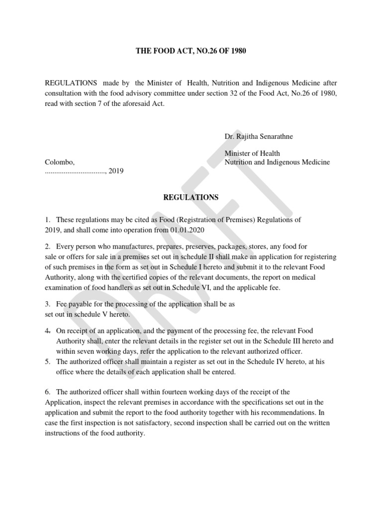 Food Registration of Premises Regulations 2019 Draft | PDF | Controlled ...