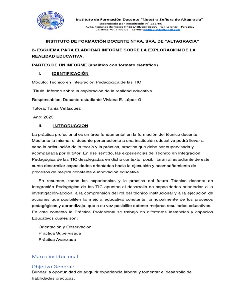 Esquema de Informe | PDF | Maestros | Enseñando