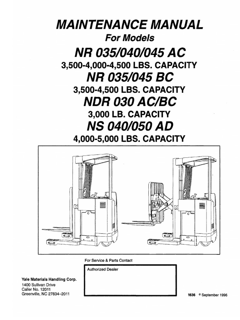 Yale NDR030AC BC, NR035 040 045AC, NR035 045BC, NS040 050AD Reach Truck ...
