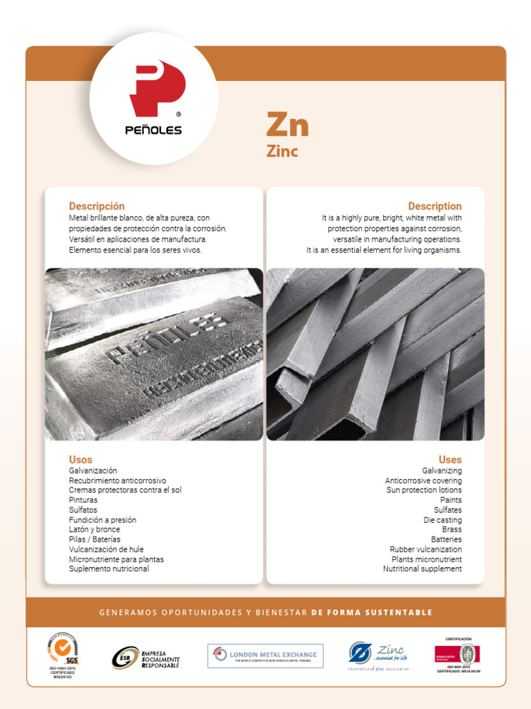 Zinc: Versatilidad y Sostenibilidad | PDF | Zinc | Química