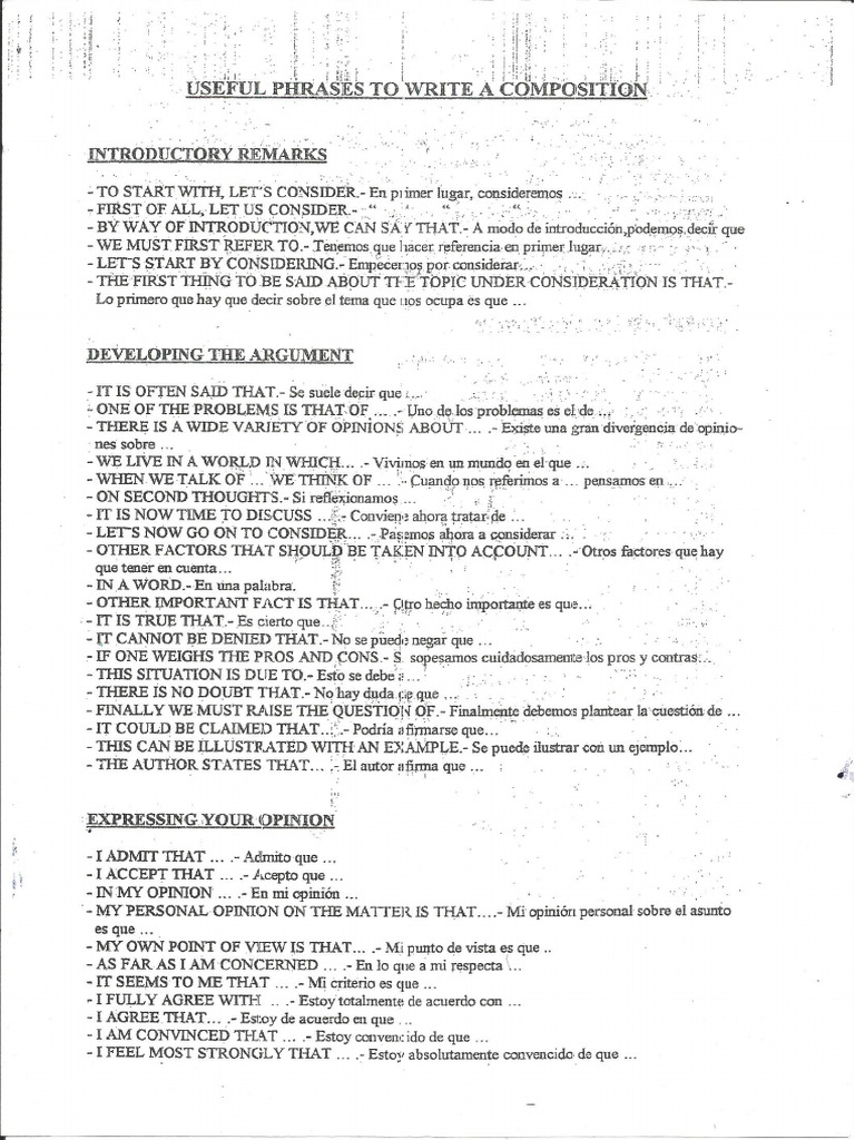 Useful Phrases To Write A Composition-2 | PDF