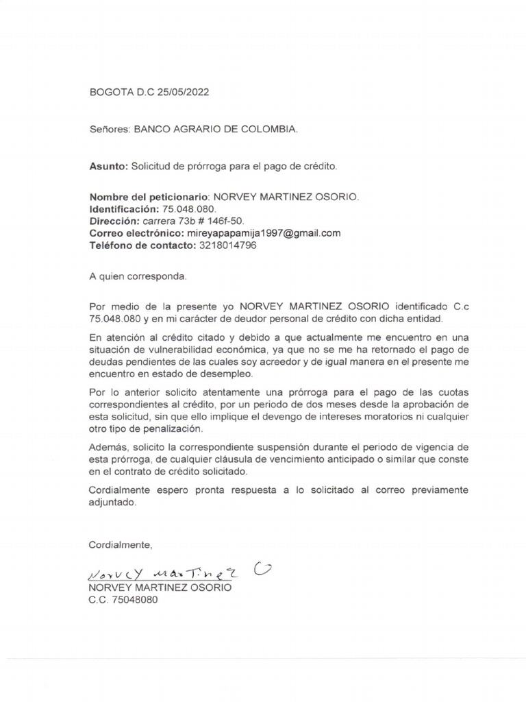 Carta de Solicitud de Prorroga | PDF