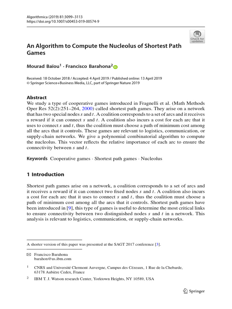 An Algorithm To Compute The Nucleolus of Shortest Path Games | PDF ...