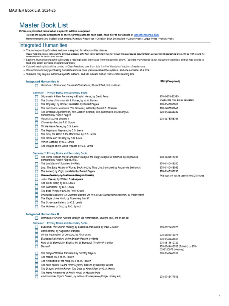 MASTER Book List, 2024-25 - Student Booklist | PDF | J. R. R. Tolkien ...