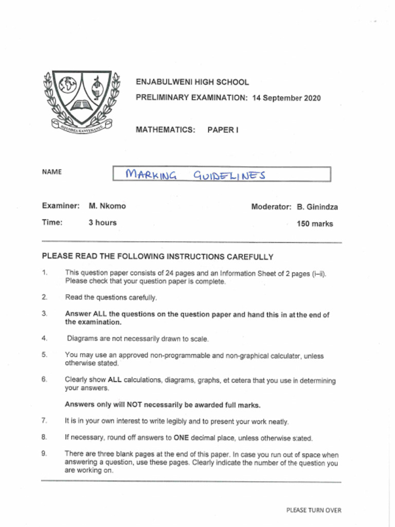 Prelim Paper 1 Marking Guidelines 2020 | PDF