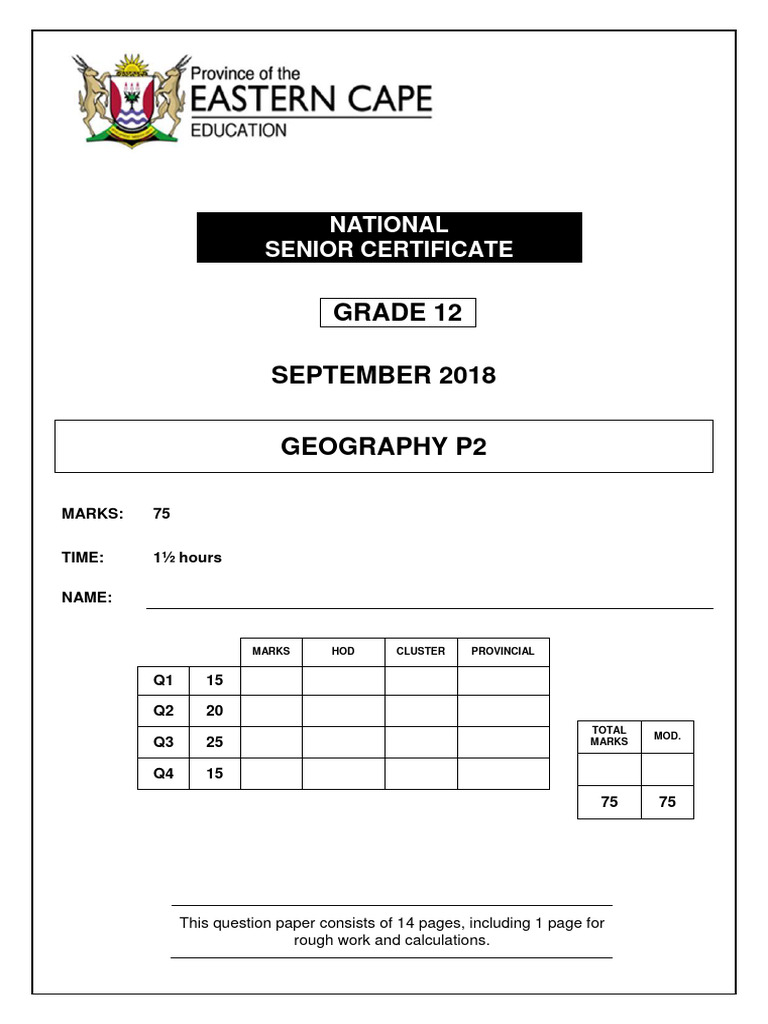 GEOGRAPHY P2 GR12 QP SEPT2018 - English | PDF | Earth Sciences