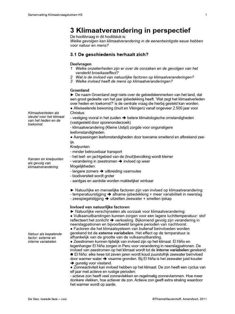 H3 Klimaatvraagstukken Samenvatting | PDF