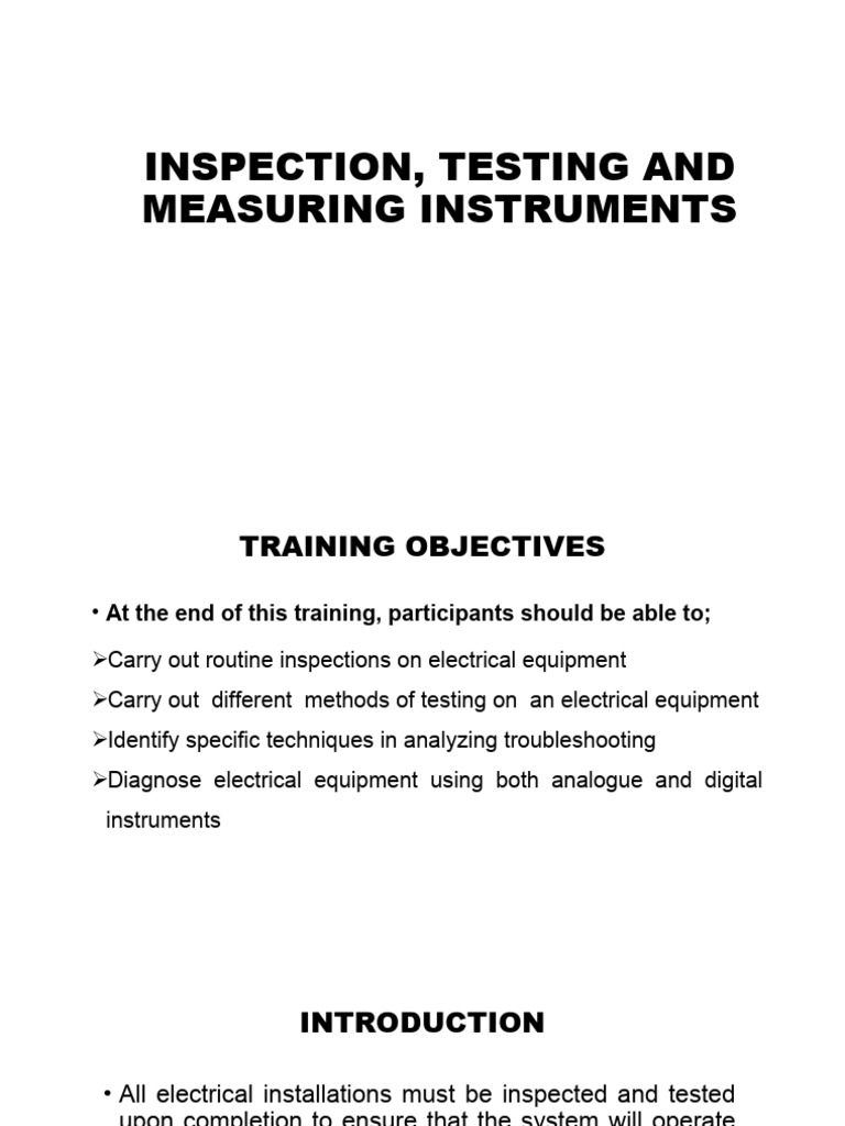 Inspection, Testing and Measuring Inst. Adv | PDF | Electrical ...