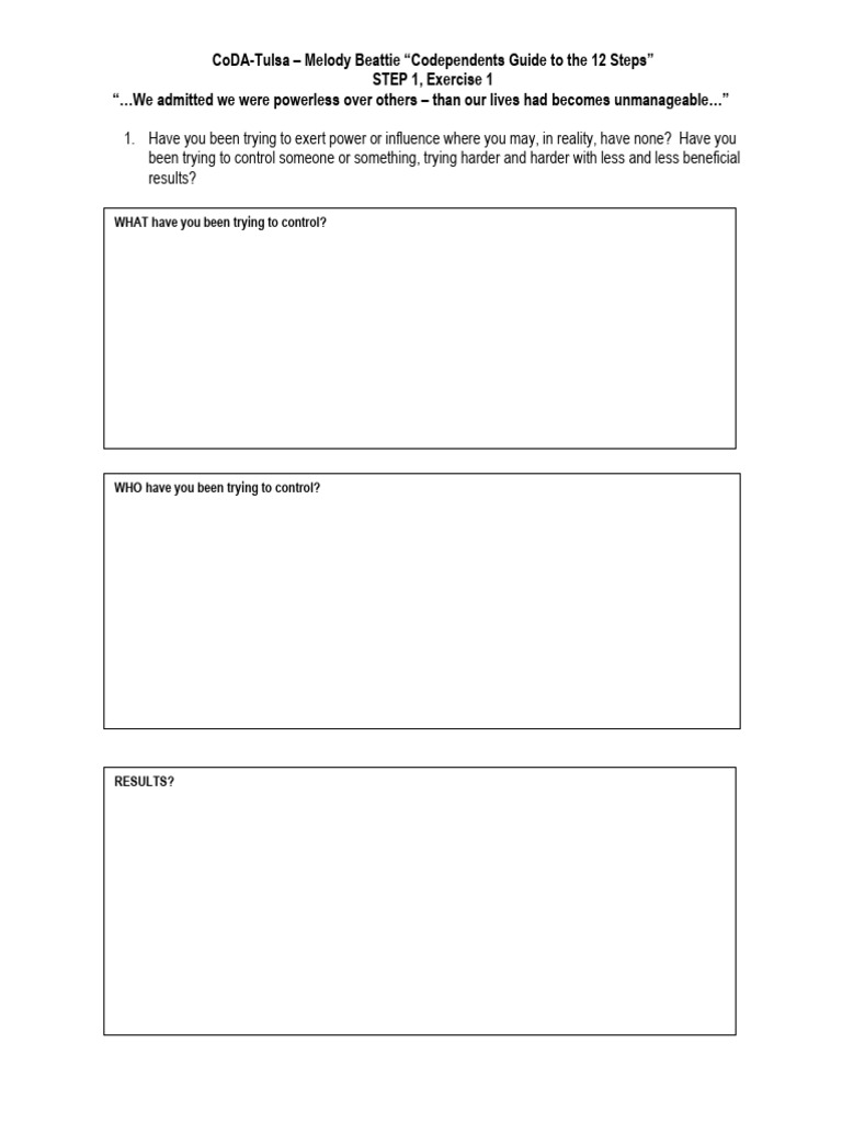 Codependency Step 1 Exercises Guide | PDF | Twelve Step Program ...