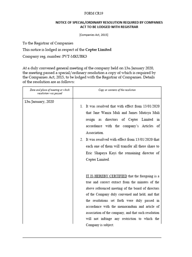CR 19 Notice PDF Cepter | PDF | Finance & Money Management | Law