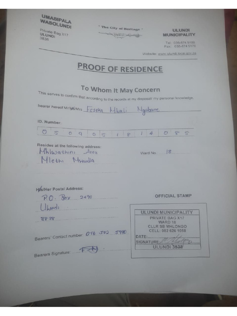 Proof of Residence | PDF