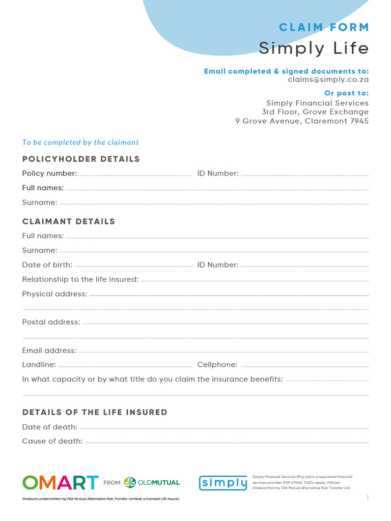 Simply Life Insurance Claim Form | PDF | Insurance | Underwriting