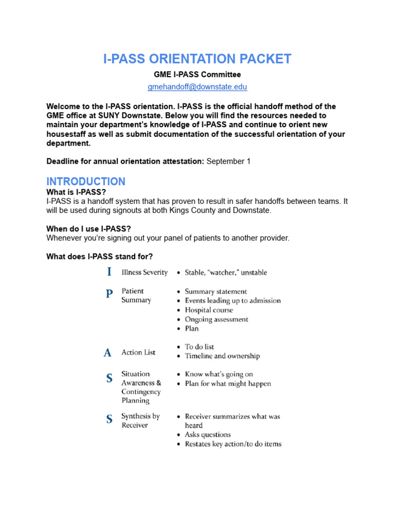 I-PASS Orientation Packet | PDF | Clinical Medicine | Medical Specialties