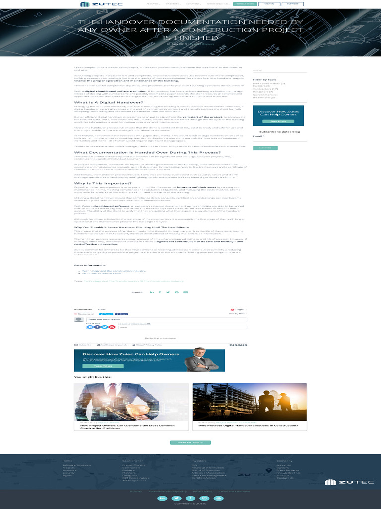 Zutec The Handover Documentation Needed by Any Owner After A ...