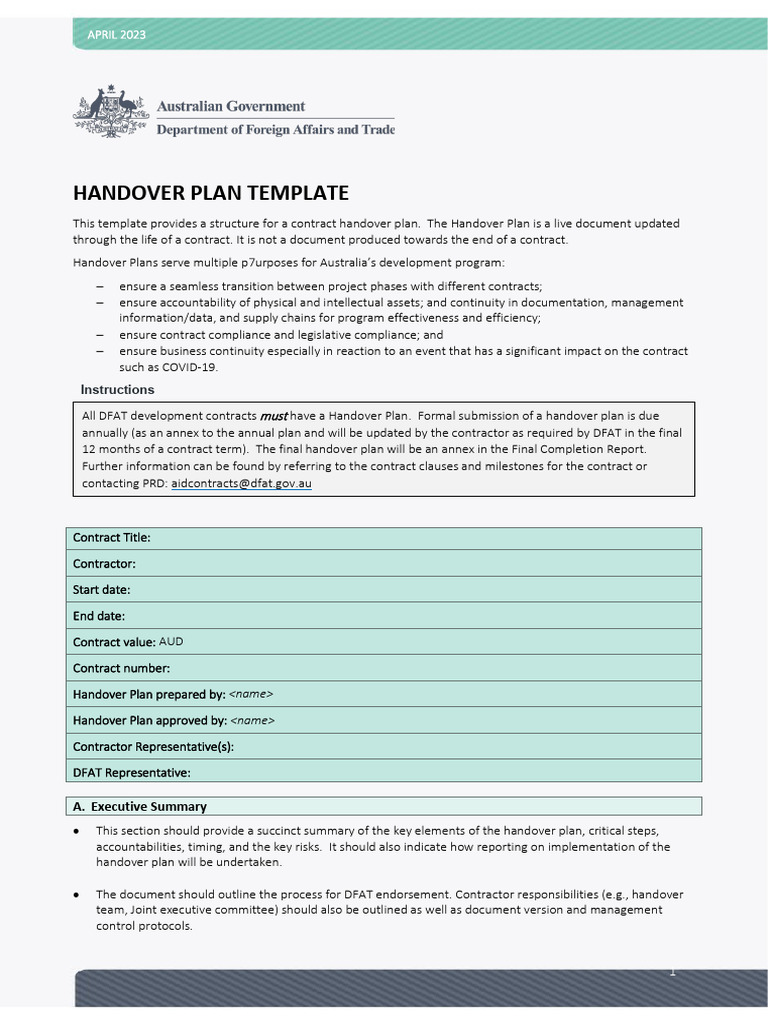 Contract Handover Plan Template | PDF | Regulatory Compliance | Information