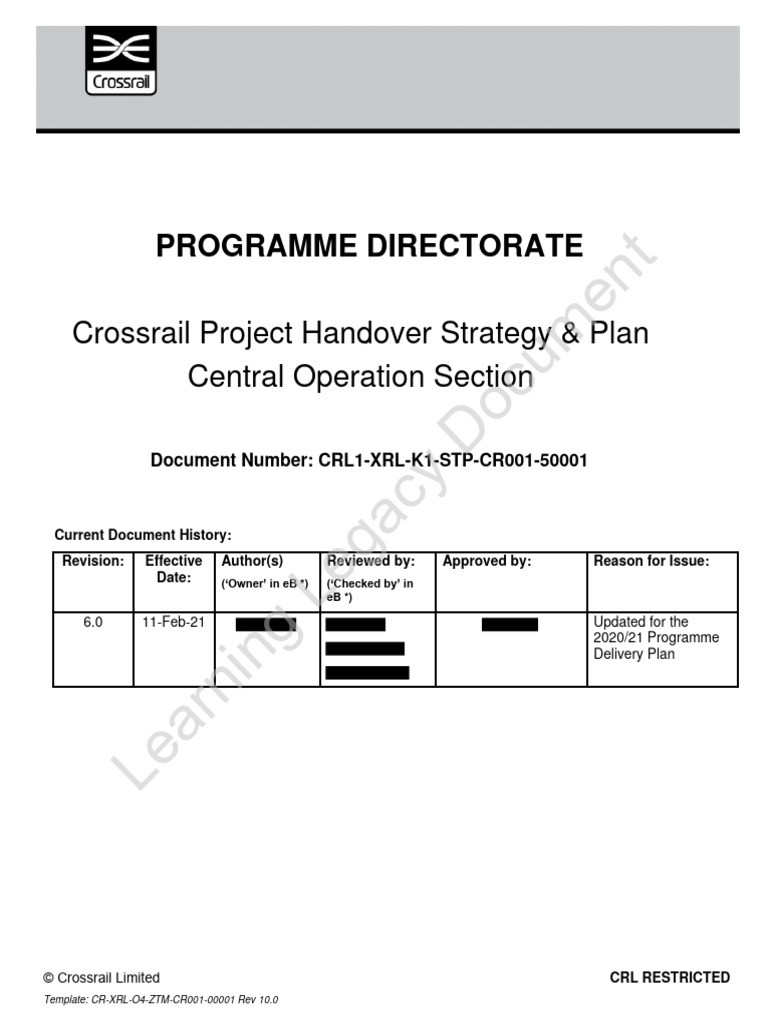 CRL1 XRL K1 STP CR001 50001 Rev 6.0 Handover Strategy and Plan | PDF ...