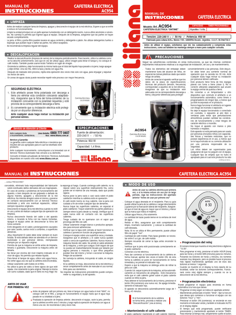 Manual de Uso Cafetera | PDF | café | Agua