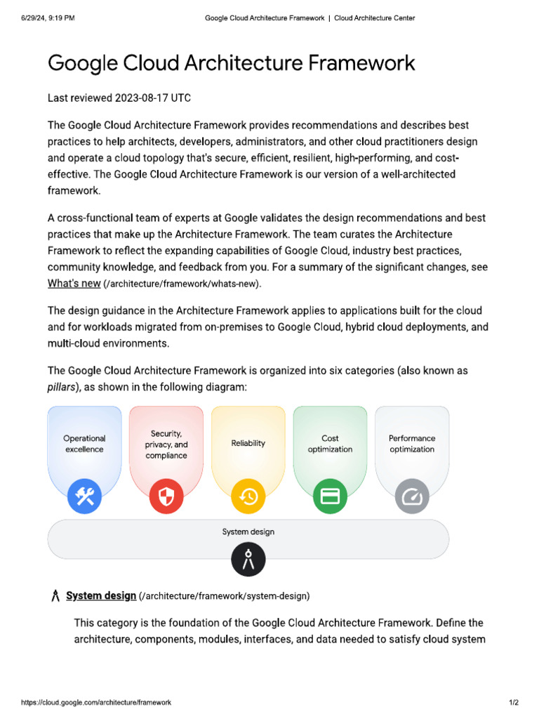 Google Well-Architected Framework | PDF