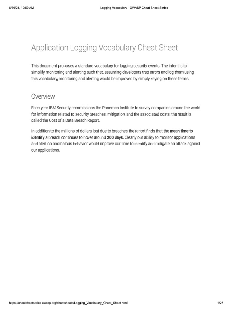 OWASP Application Logging Vocabulary | PDF