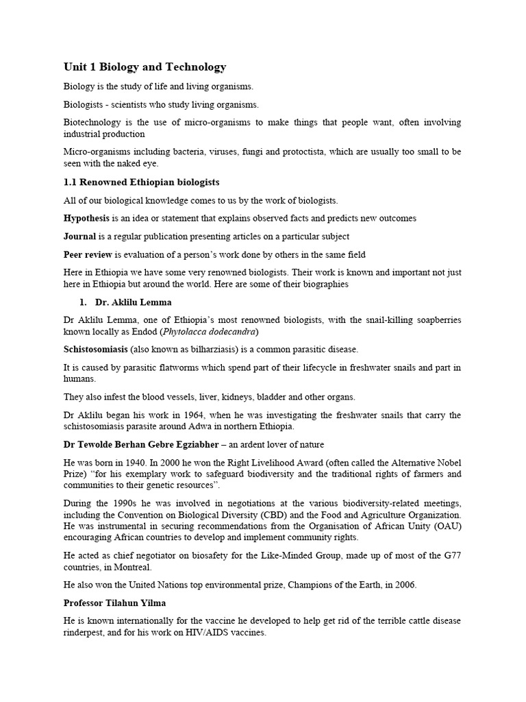 Unit 1 Biology and Technology | PDF | Agriculture | Biodiversity