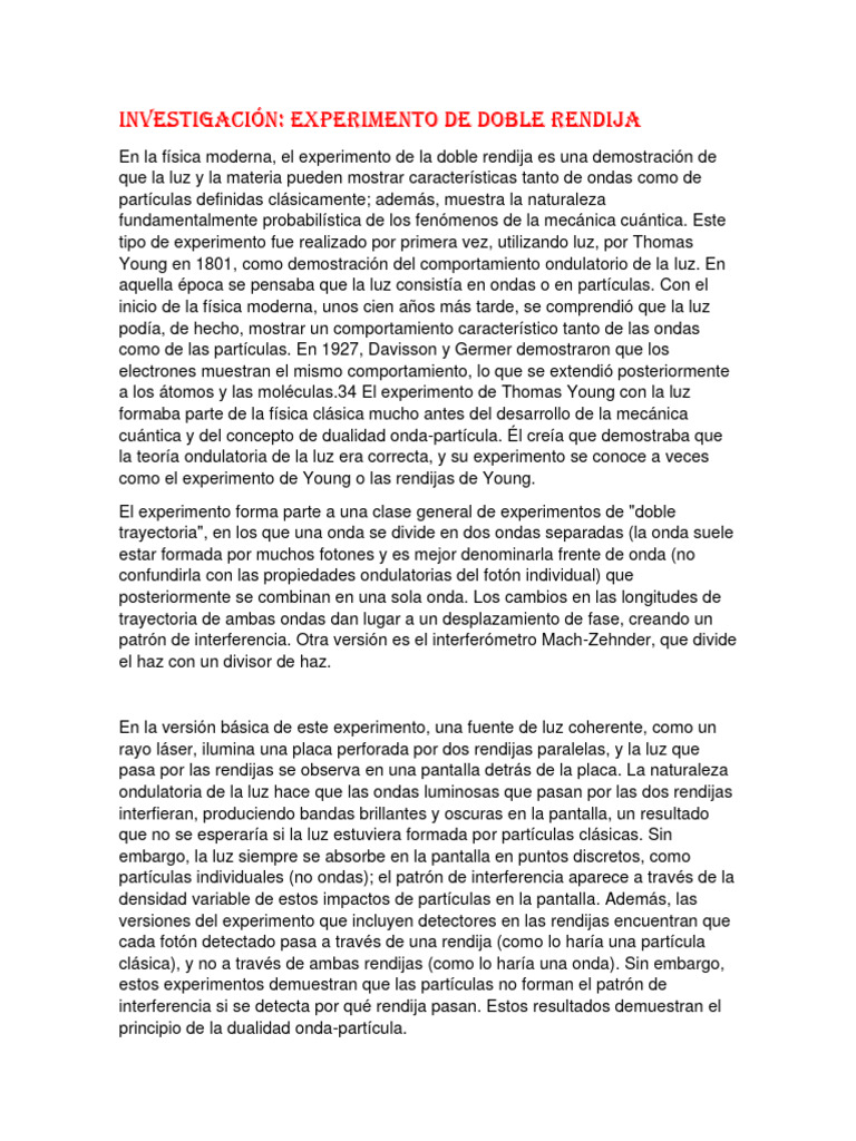 Experimento de Las Dos Rendijas | PDF | Ligero | Mecánica cuántica
