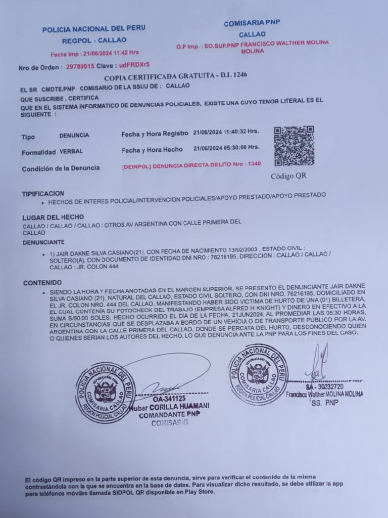 Denuncia Policial Pdf
