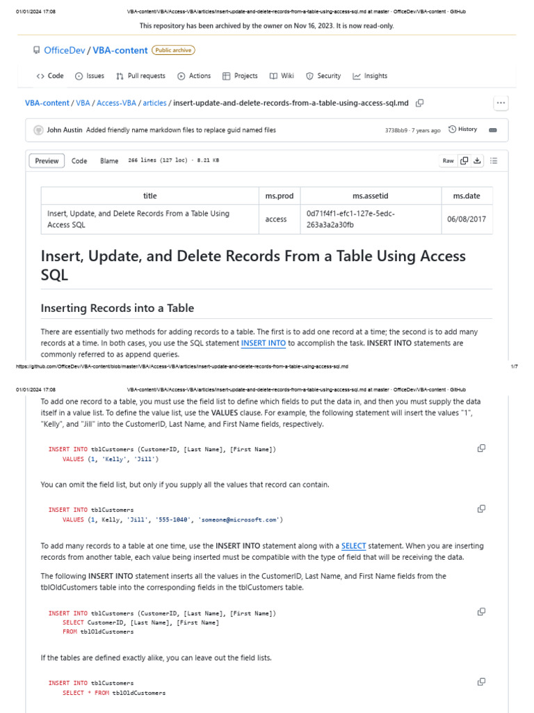 Insert, Update, and Delete Records From A Table Using Access SQL | PDF ... Insert, Update, and Delete Records From A Table Using Access SQL | PDF ...