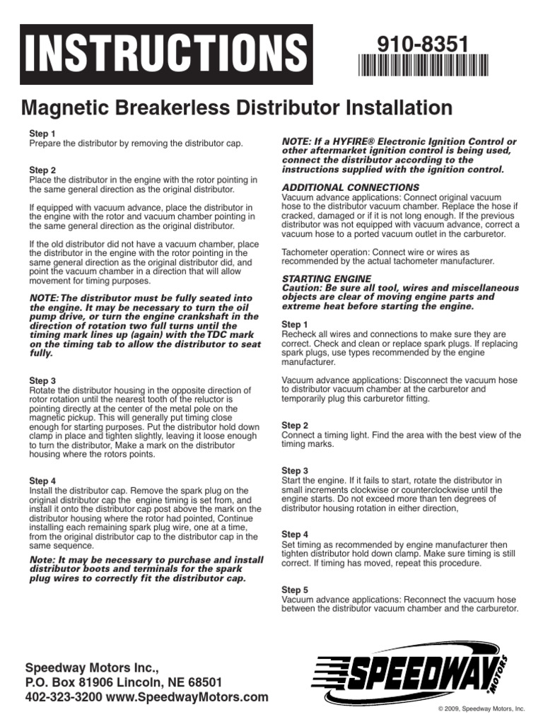 Pro Comp Distributor 910-8351 | PDF | Distributor | Machines