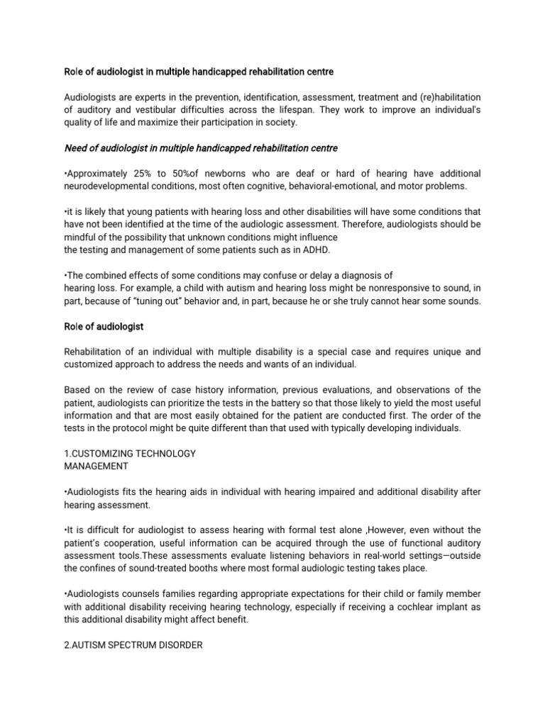 Audiologist's Role in Multi-Disability Rehab | PDF | Hearing Loss ...