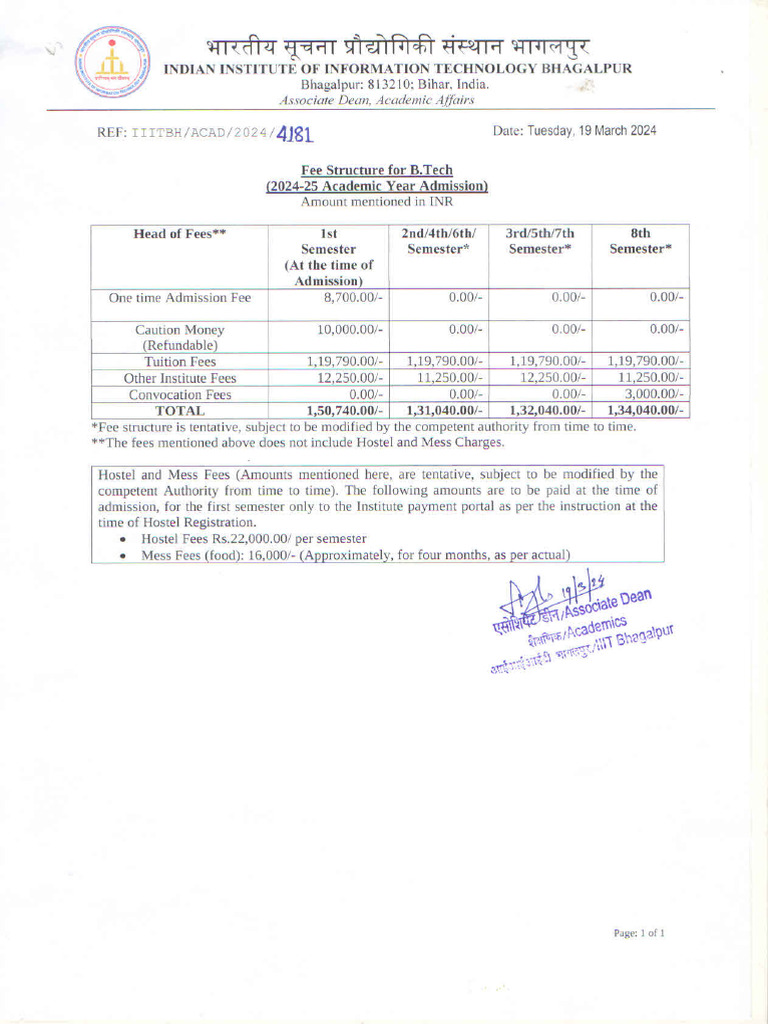 Fee Structure 2024 28 | PDF