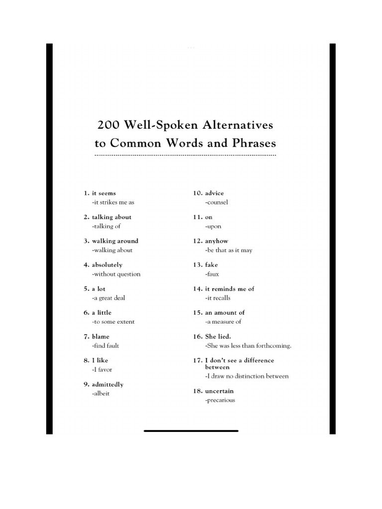 200 Well-Spoken Alternatives to Common Words and Phrases | PDF