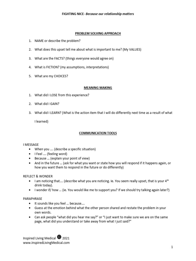 Fighting Nice - Worksheet | PDF | Behavioural Sciences | Psychological Concepts